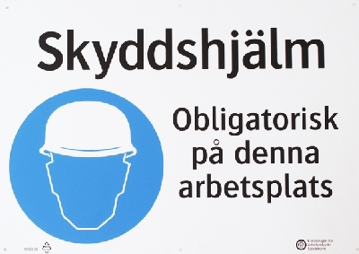 Skylt: Skyddshjälm obligatorisk A3 plast | Skanska Rental